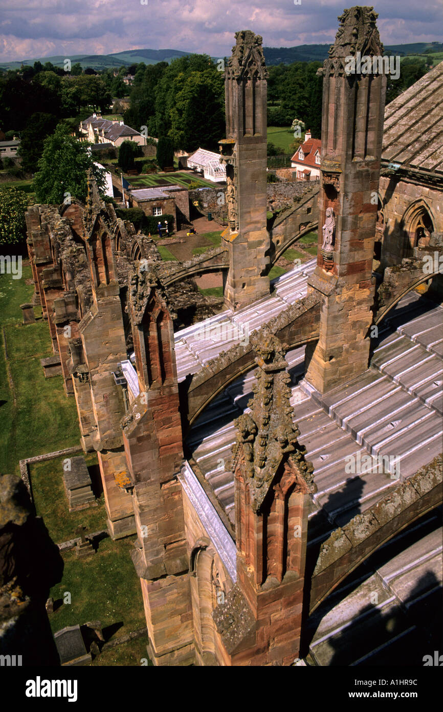 View from top of South Transept looking across roof of Monks choir ...