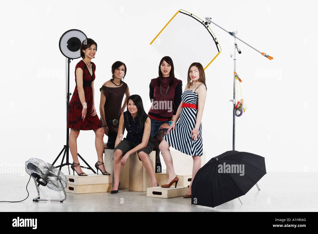 Portrait of five young women smiling Stock Photo - Alamy