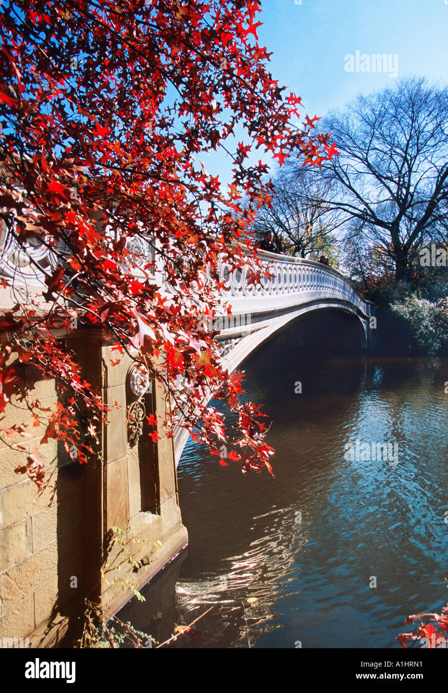 New York City Central Park Bow Bridge in autumn. Classical Greek ...