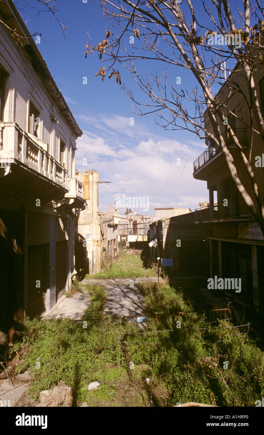 Abandoned street in no mans Land on the Demarcation Line Nicosia Cyprus ...