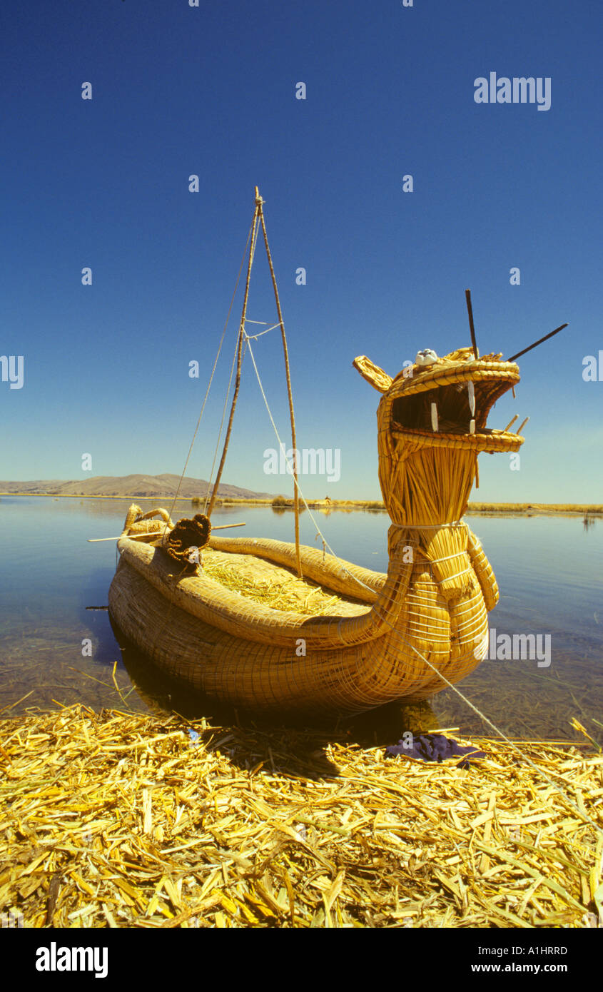 Traditional indigenous reed boats Reed Island Lake Titicaca Peru ...