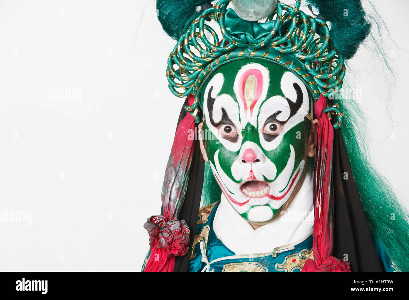 Portrait of a male Chinese opera performer with his mouth open Stock ...