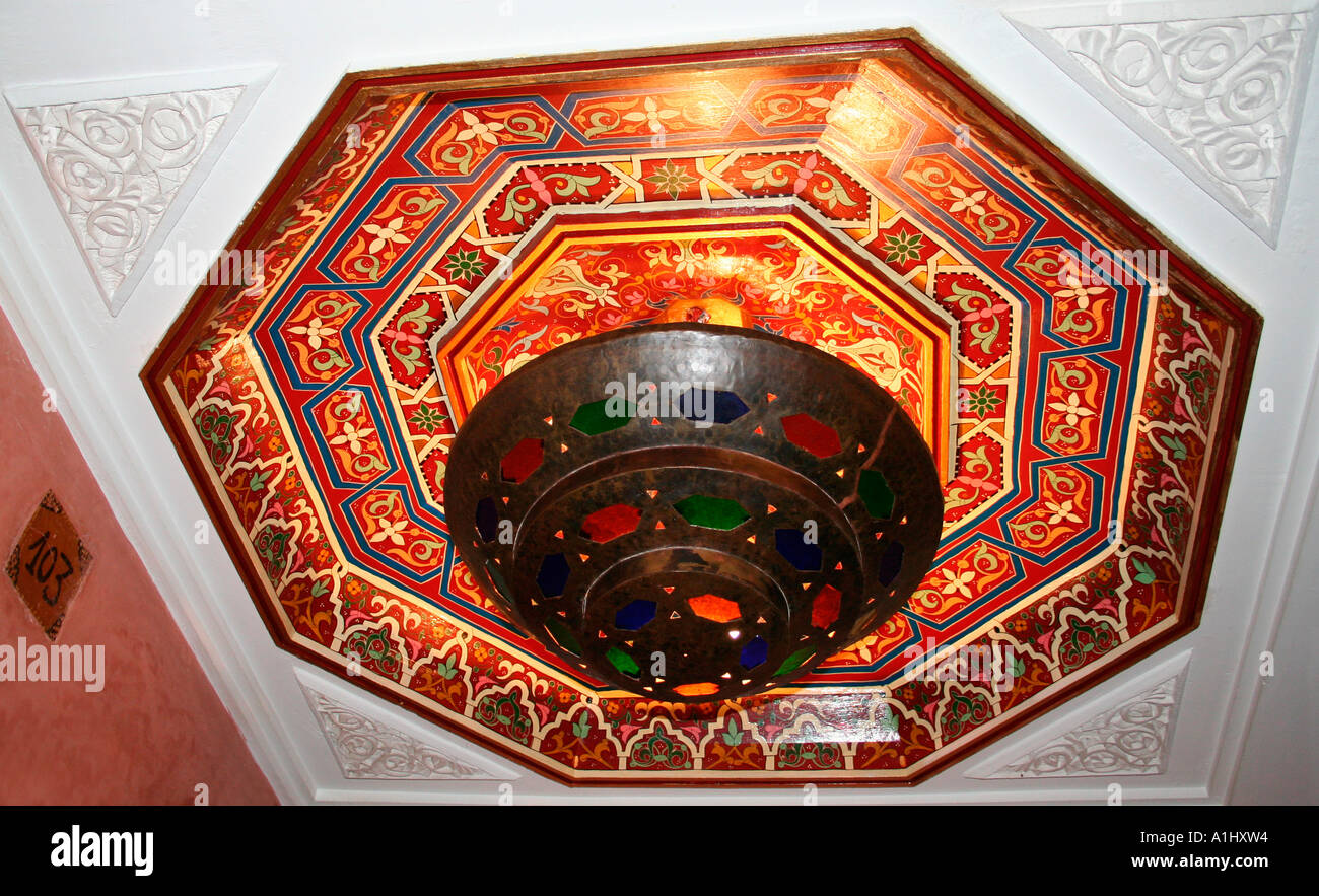 Moroccan riad interior, ceiling light, riad Jnane Mogador, Marrakech ...