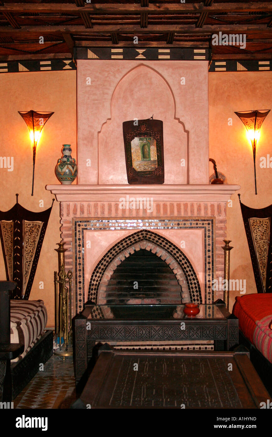 Moroccan riad, interior of riad Jnane Mogador, Marrakech, Morocco ...