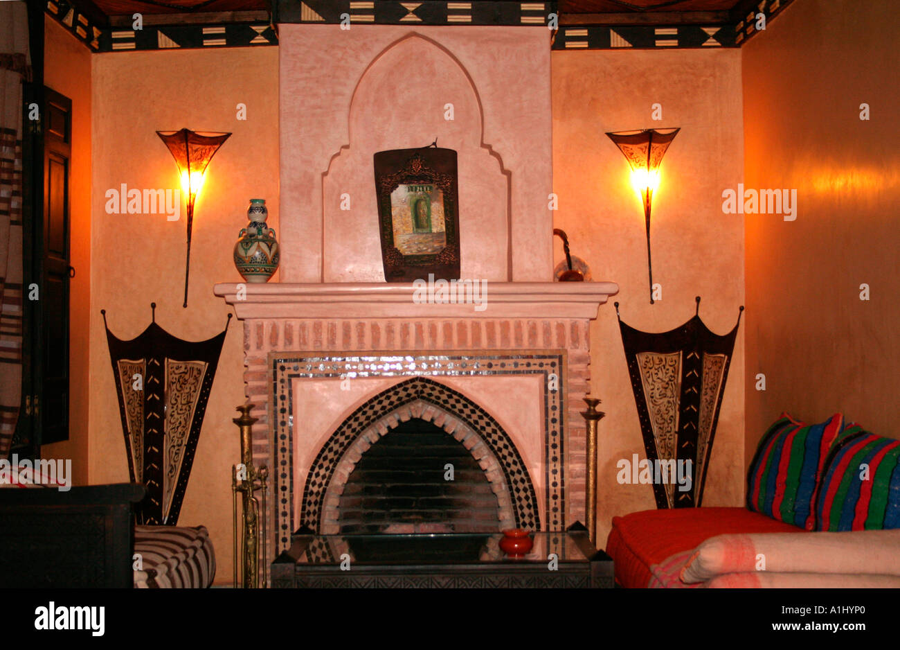 Moroccan riad, interior of riad Jnane Mogador, Marrakech, Morocco ...