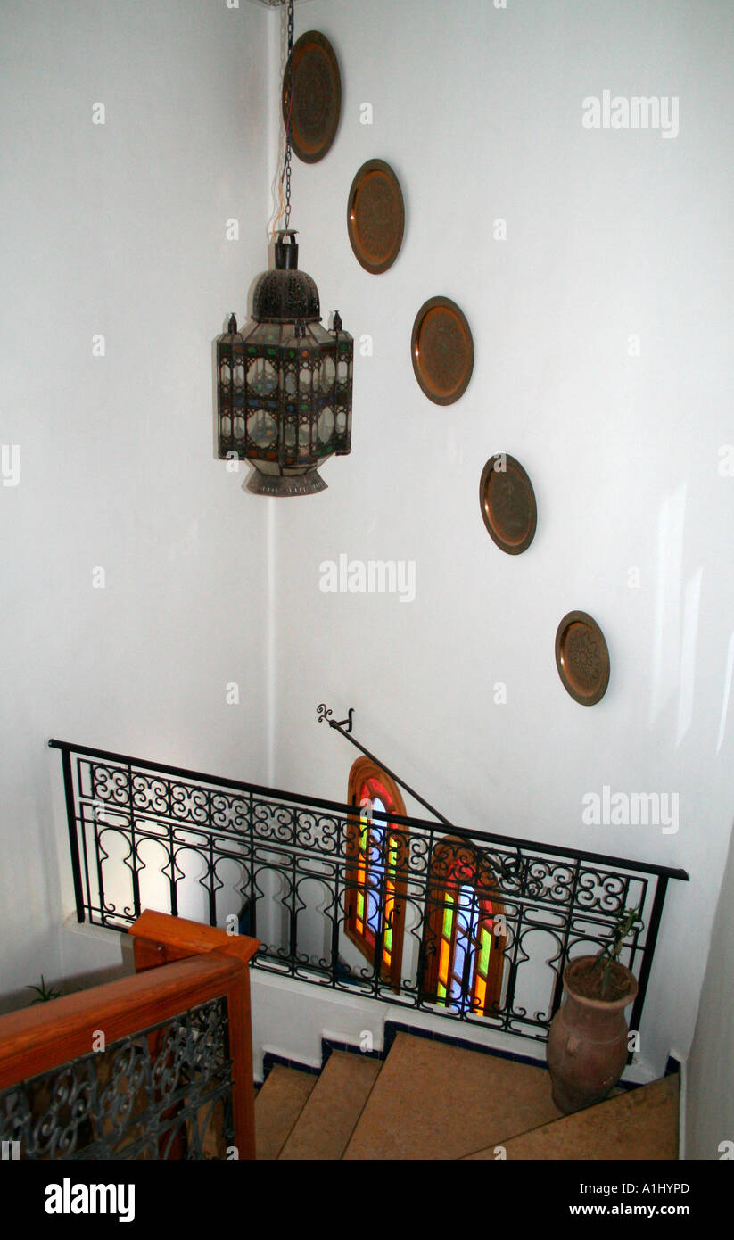 Moroccan riad Interior, stairway of riad Jnane Mogador, Marrakech ...