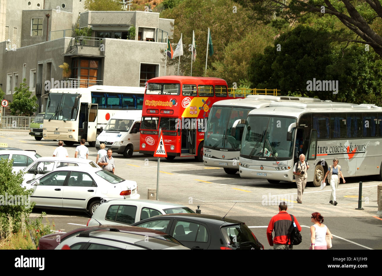 Taxis tourist buses and cars at the Lower cable way station Cape Town ...
