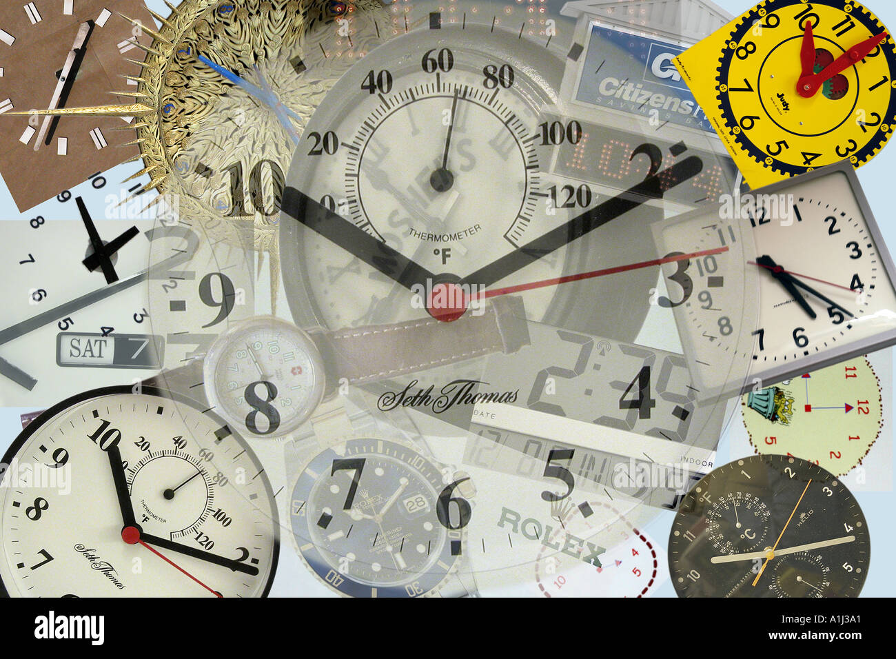 Collage of Time Pieces Stock Photo - Alamy