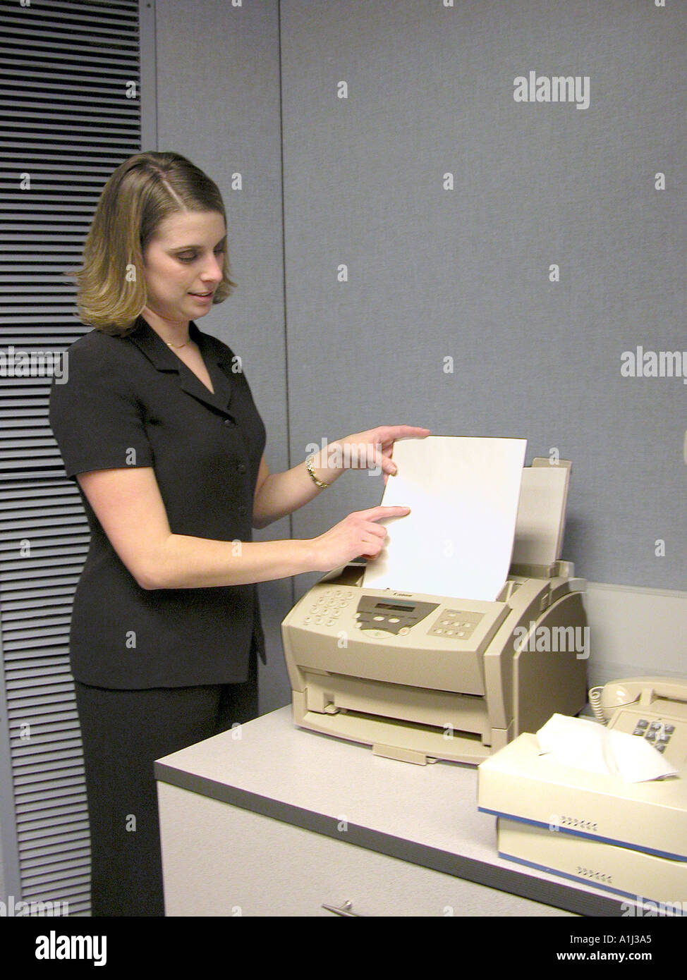 Young Professional Business Female Person Uses Copier Fax Machines in ...