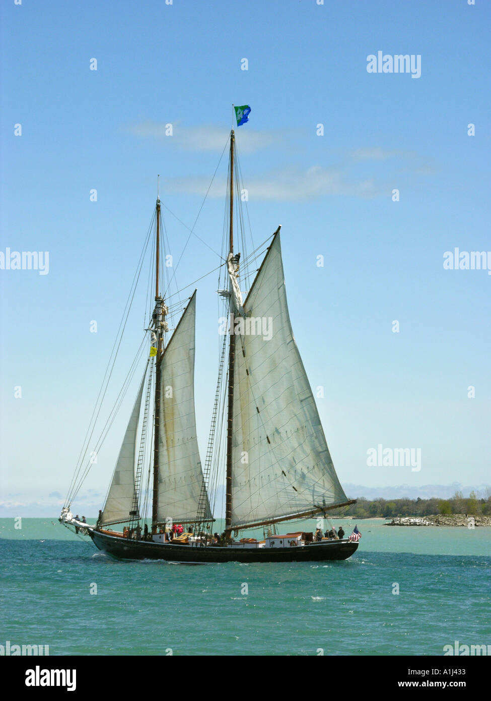 The tall ship Highlander sail into Lake Huron at Port Huron Michigan ...