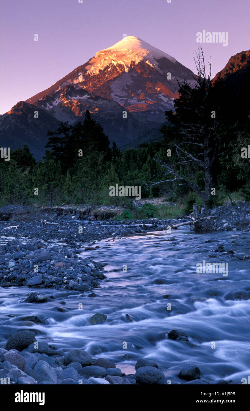Lanin Volcano and Rucu Leufu Stream in Lanin National Park, Neuquen ...