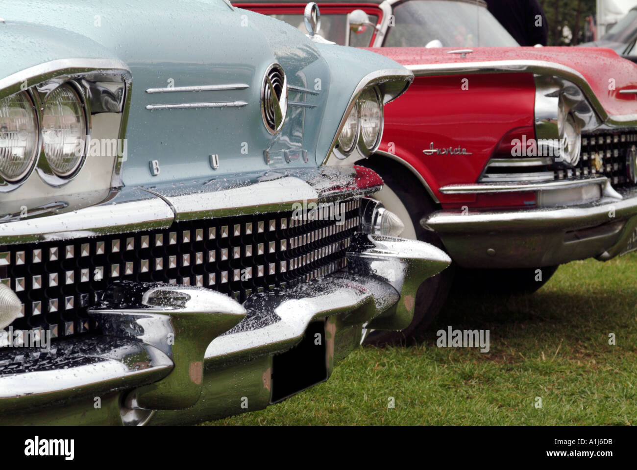 classic american car chrome fin 1950 s fifties v8 engine Stock Photo ...
