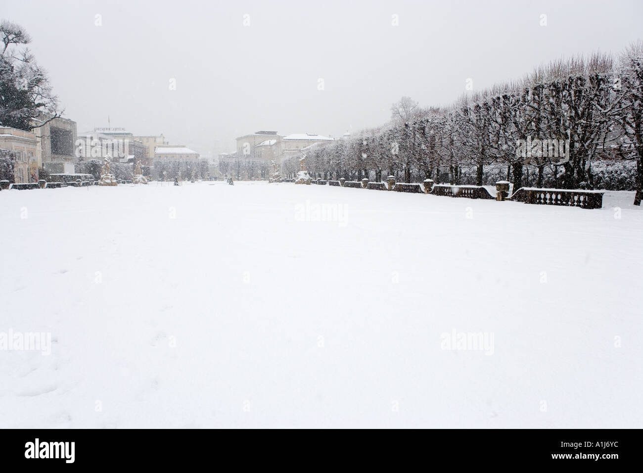Mirabell Gardens (Mirabellgarten) after a heavy snowfall, Salzburg ...