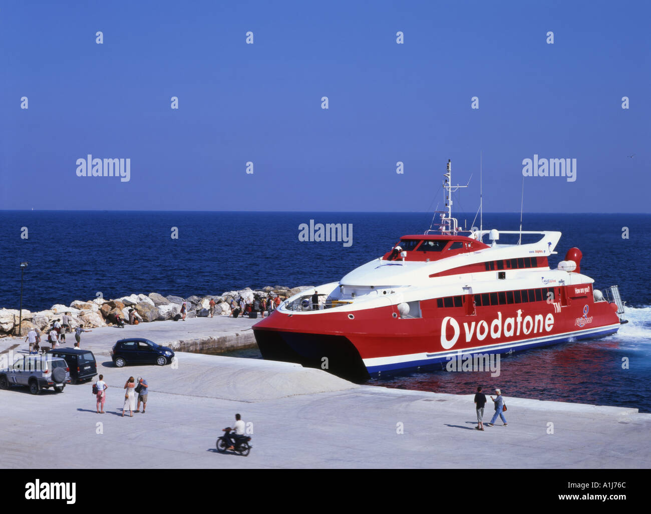 Vodafone catamaran arrives in Alonissos 4 number 2062 Stock Photo - Alamy