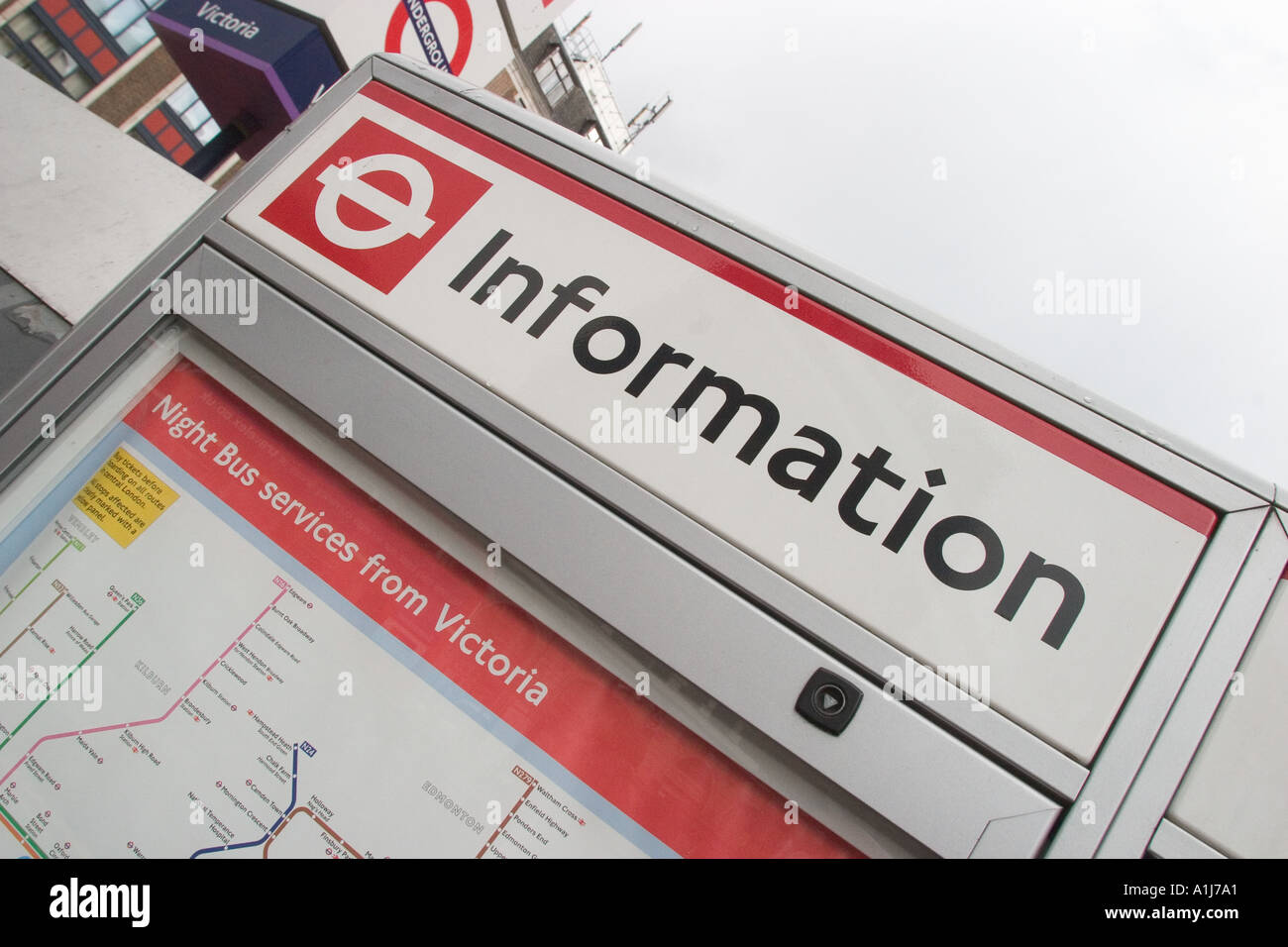 London buses information sign Stock Photo - Alamy