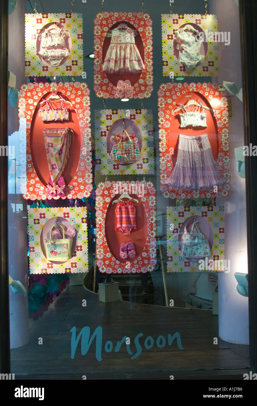 Colourful window display at Monsoon store High Street Kensington London ...