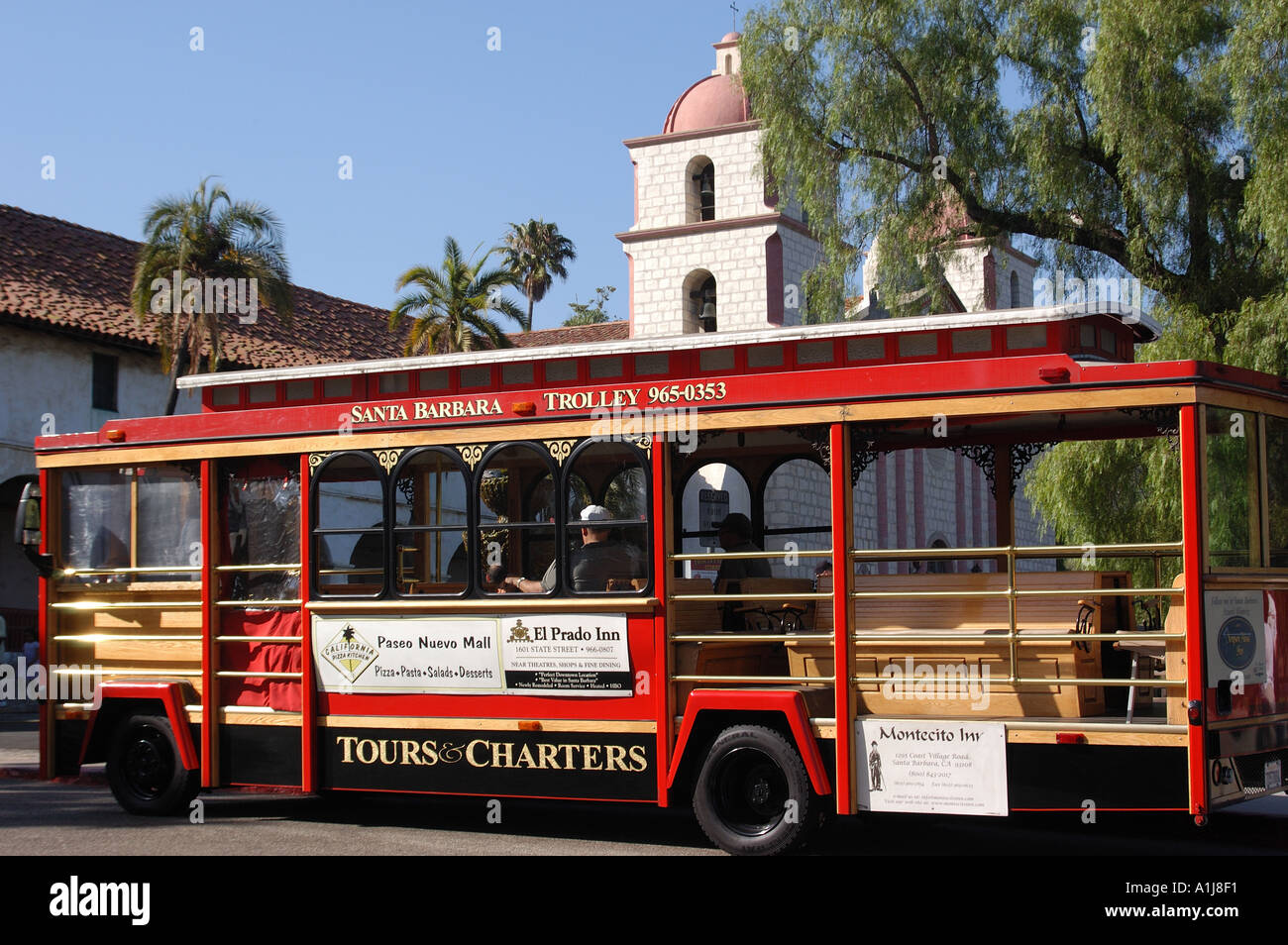 Santa Barbara Mission Trolley Stock Photo - Alamy