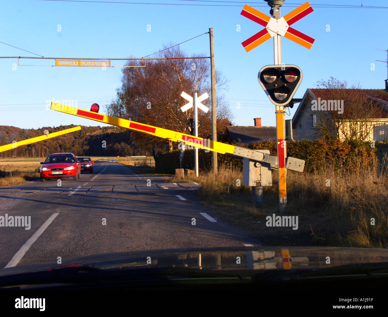 Unmanned level crossing in rural Halland Sweden Stock Photo - Alamy