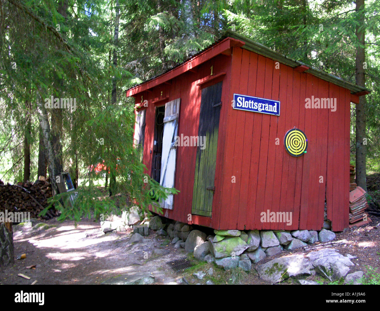 Old outside lavatory at Swedish summer cottage Stock Photo - Alamy