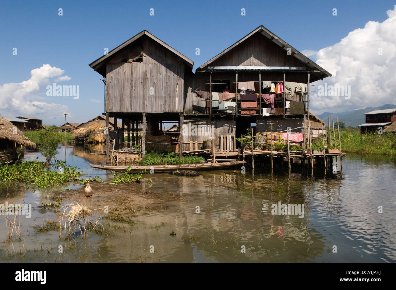 Home built on stilts, Inle Lake Myanmar Burma 2006 Village housing on ...