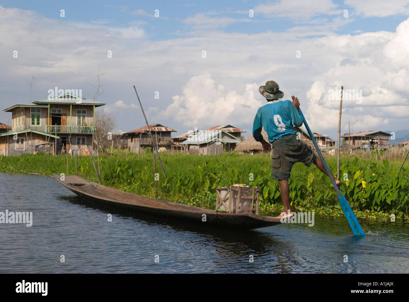 Inle Lake Myanmar Burma 2006 Traditional style of rowing using the ...