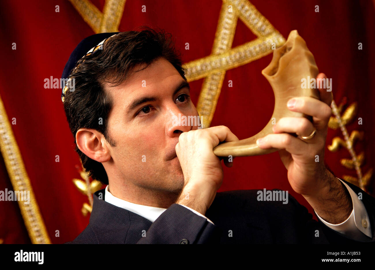 Man blowing shofar hi-res stock photography and images - Alamy