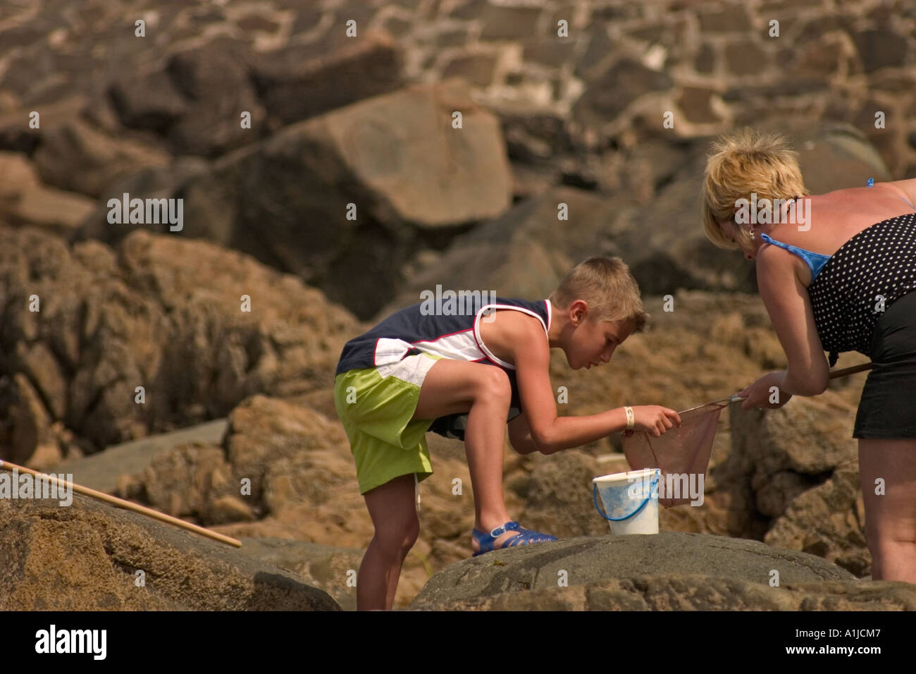 Mother son fishing beach hi-res stock photography and images - Alamy