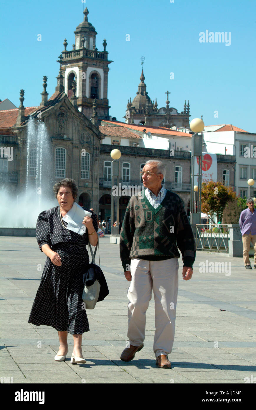 Locals walk through the town of Braga, North Portugal Stock Photo - Alamy