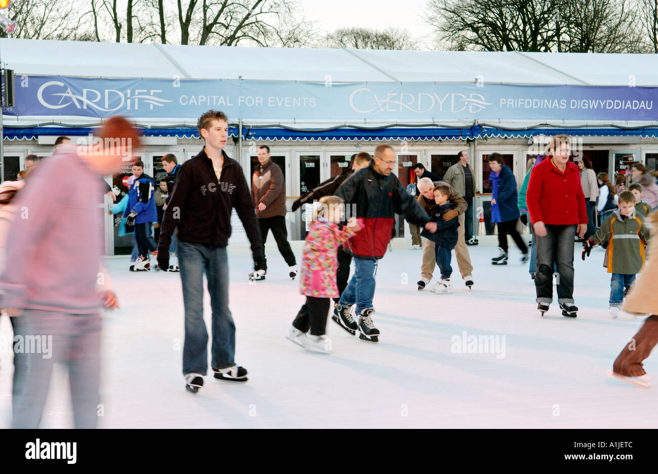 Winter Wonderland event outside Cardiff City Hall Wales UK with people ...