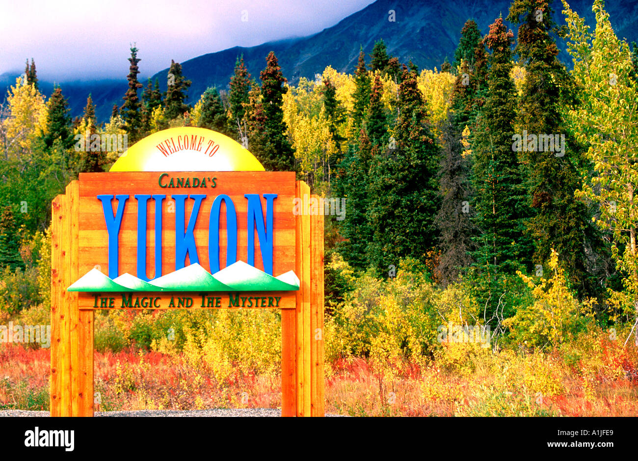 Roadside sign for Yukon Territory Canada Stock Photo - Alamy