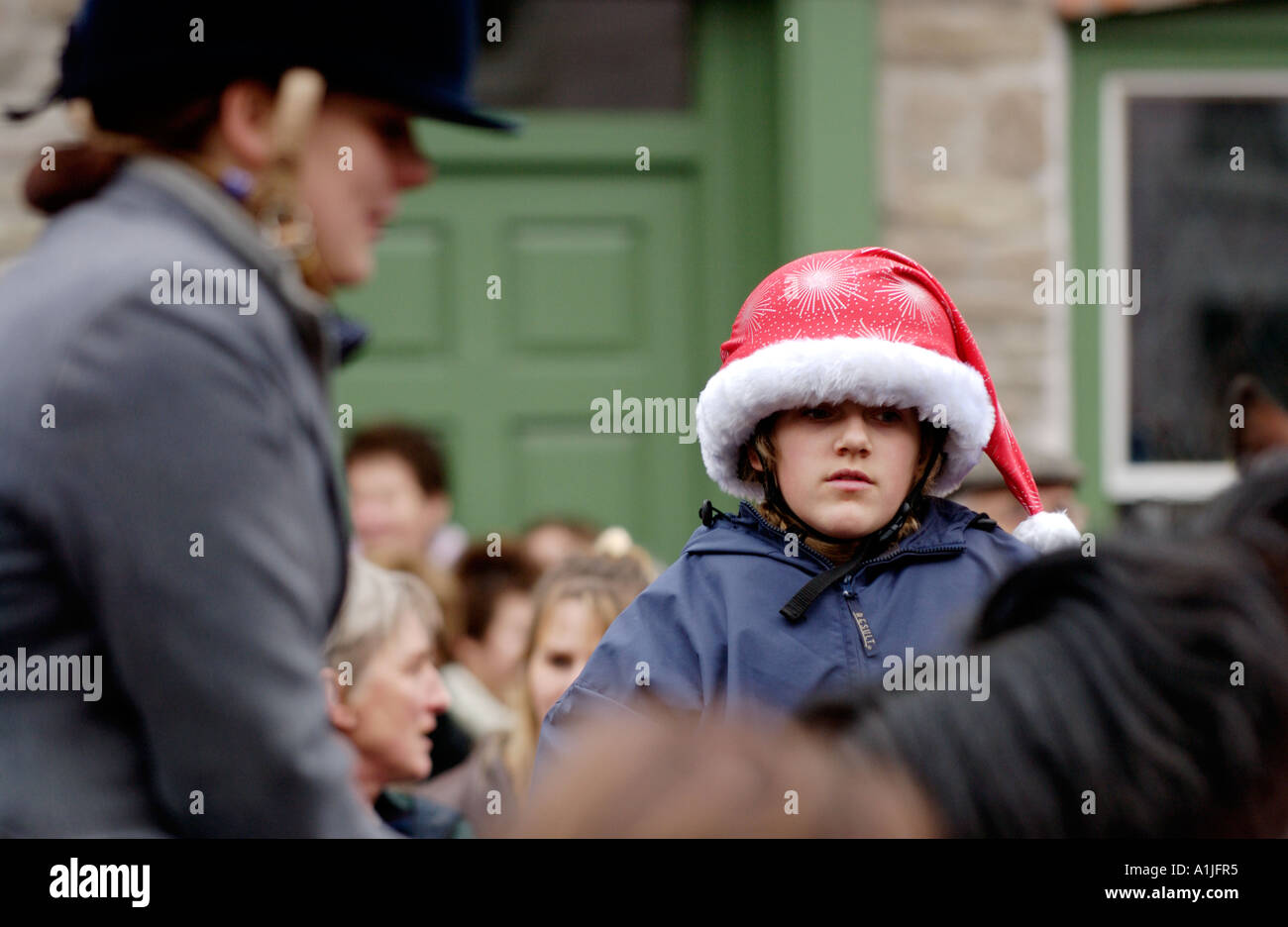 Golden Valley Hunt assemble at the Town Clock Square in Hay on Wye ...