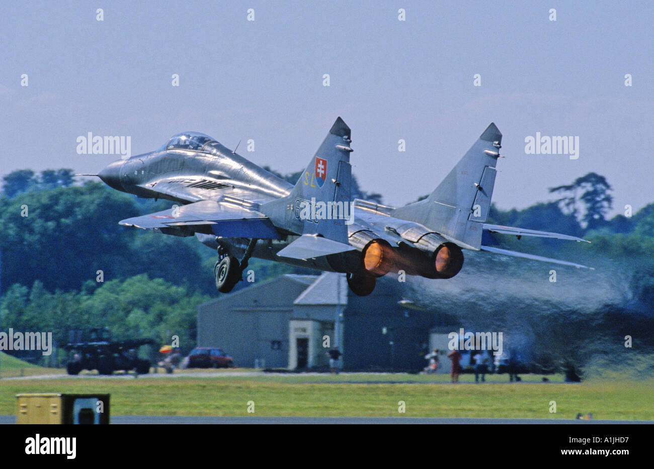 Slovak Air Force MiG-29 Fulcrum jet fighter aircraft is taking off ...