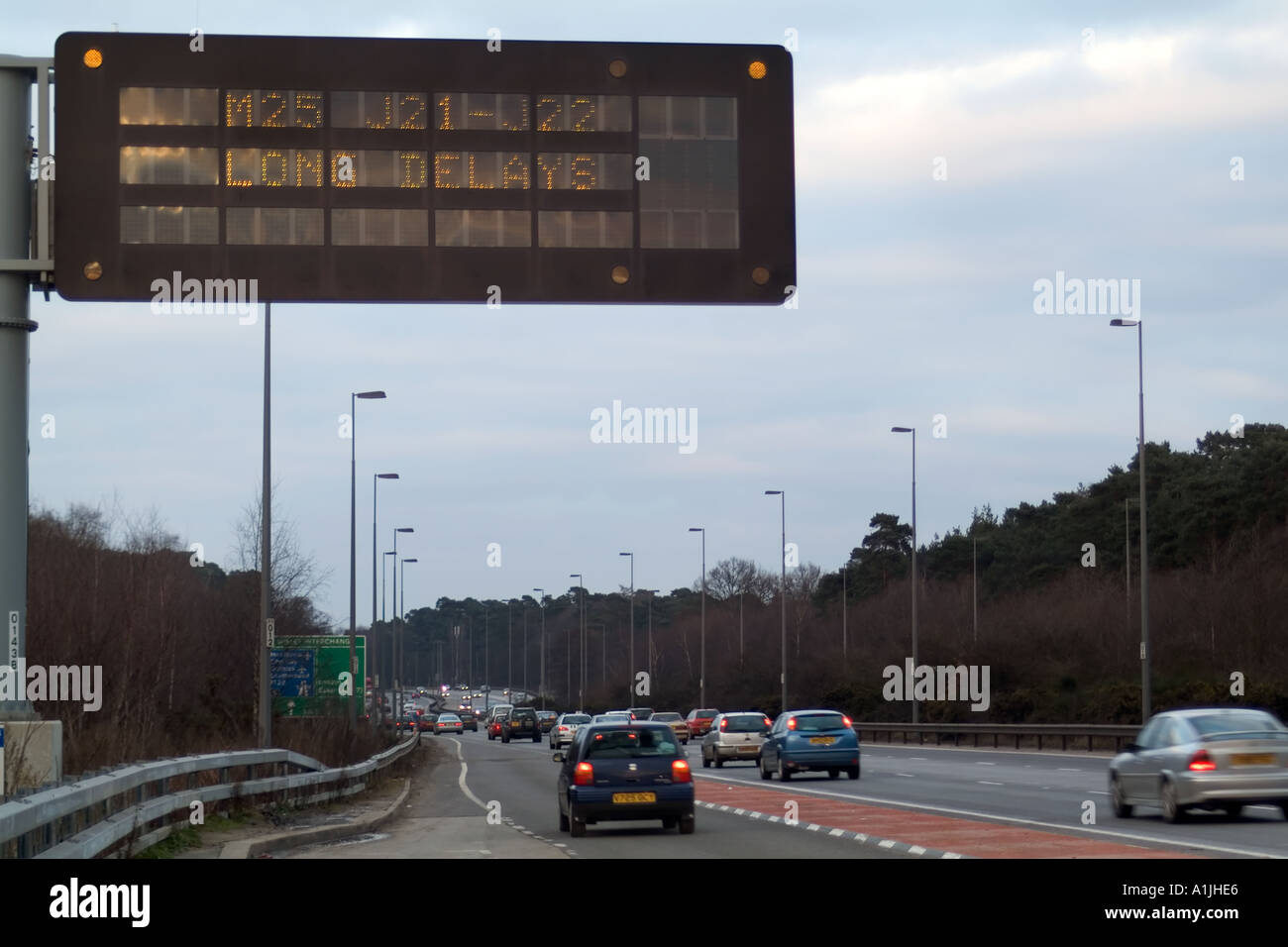 motorway warning sign illuminated Stock Photo - Alamy