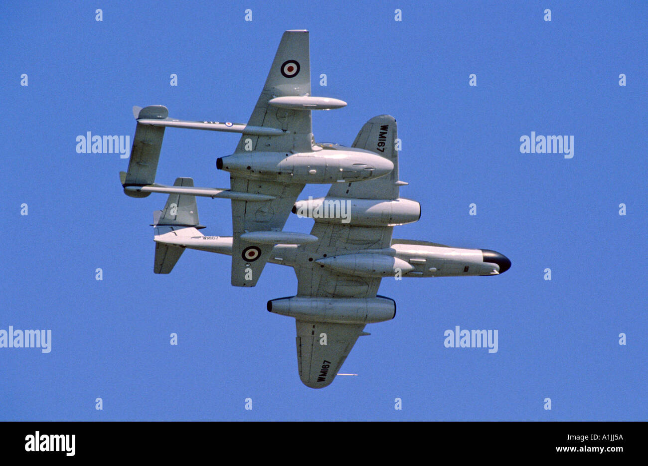Formation flight of Gloster Meteor and de Havilland Vampire Stock Photo ...