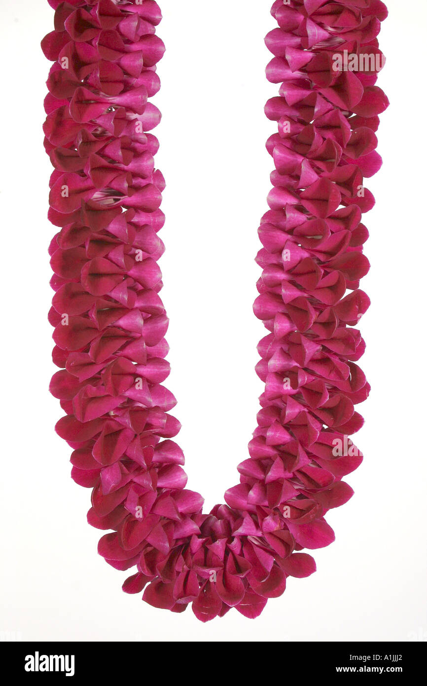 Flower lei against white studio background Stock Photo - Alamy