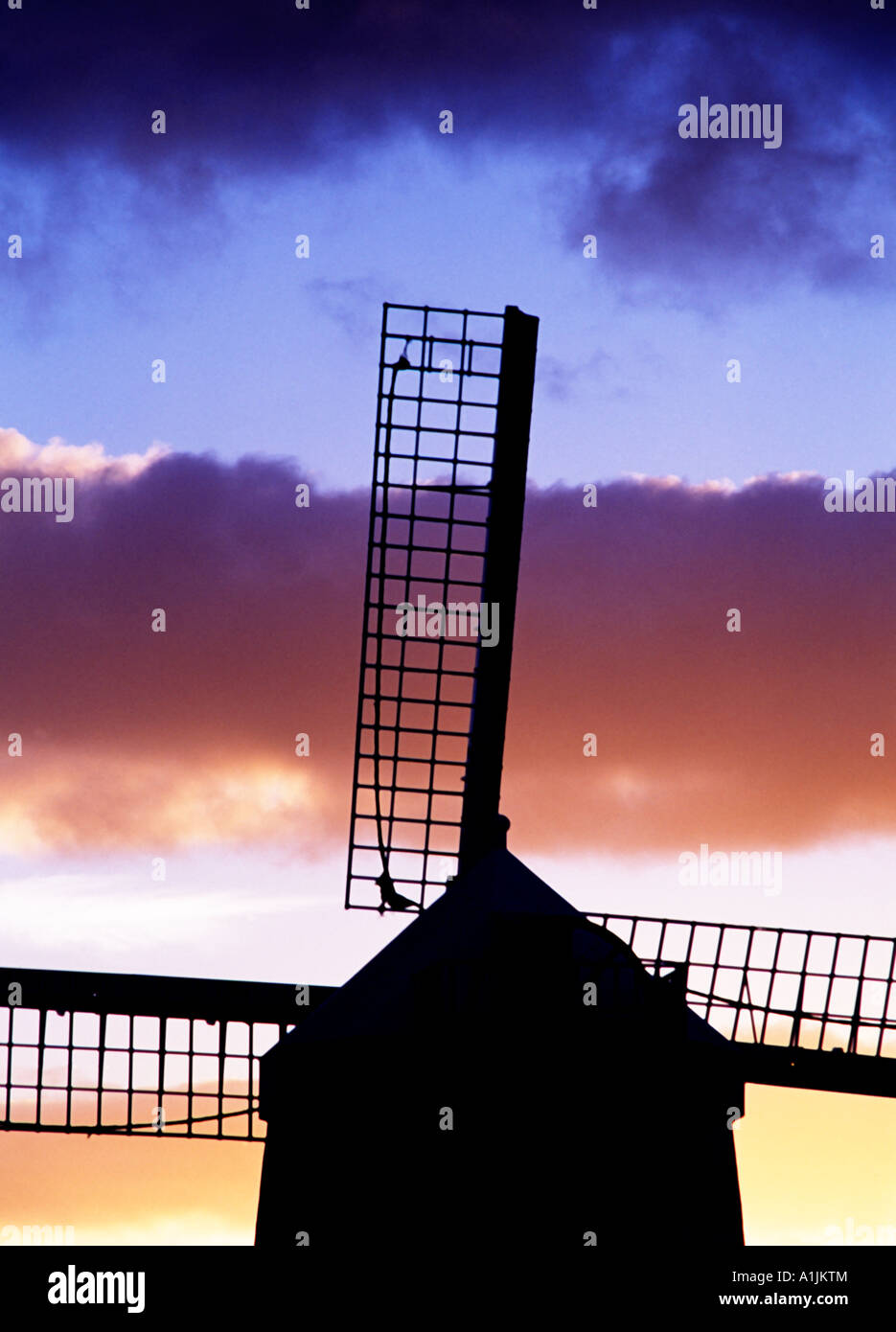 blennerville windmill blades silhouettes against the evening sky, 19th ...