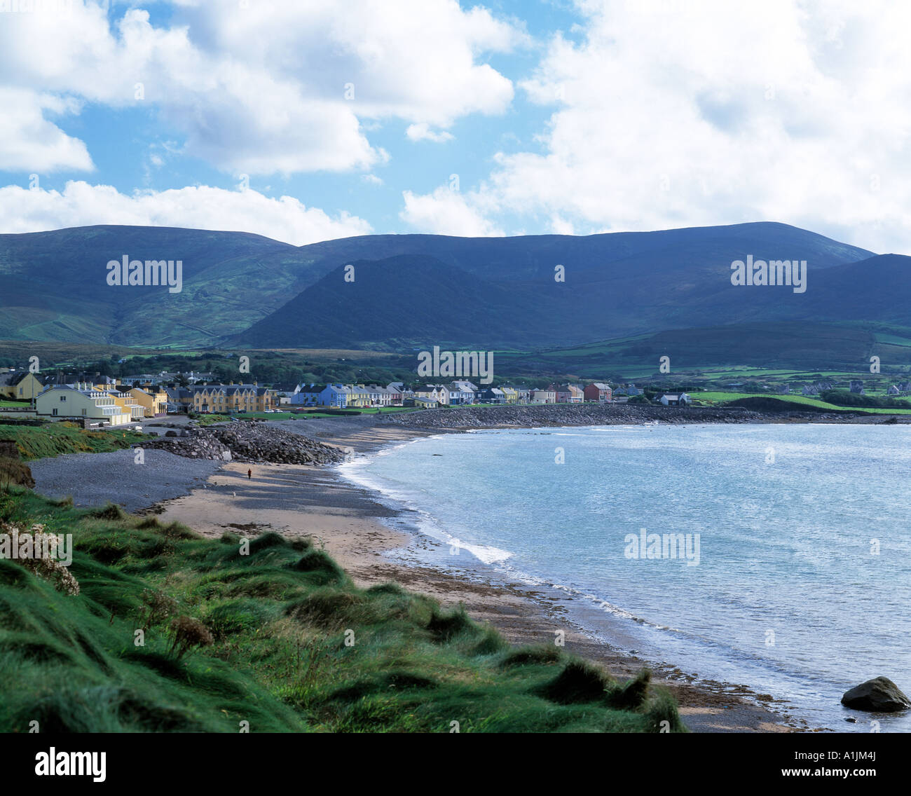 at lantic ocean sea rolling into a sheltered inlet with a village at ...