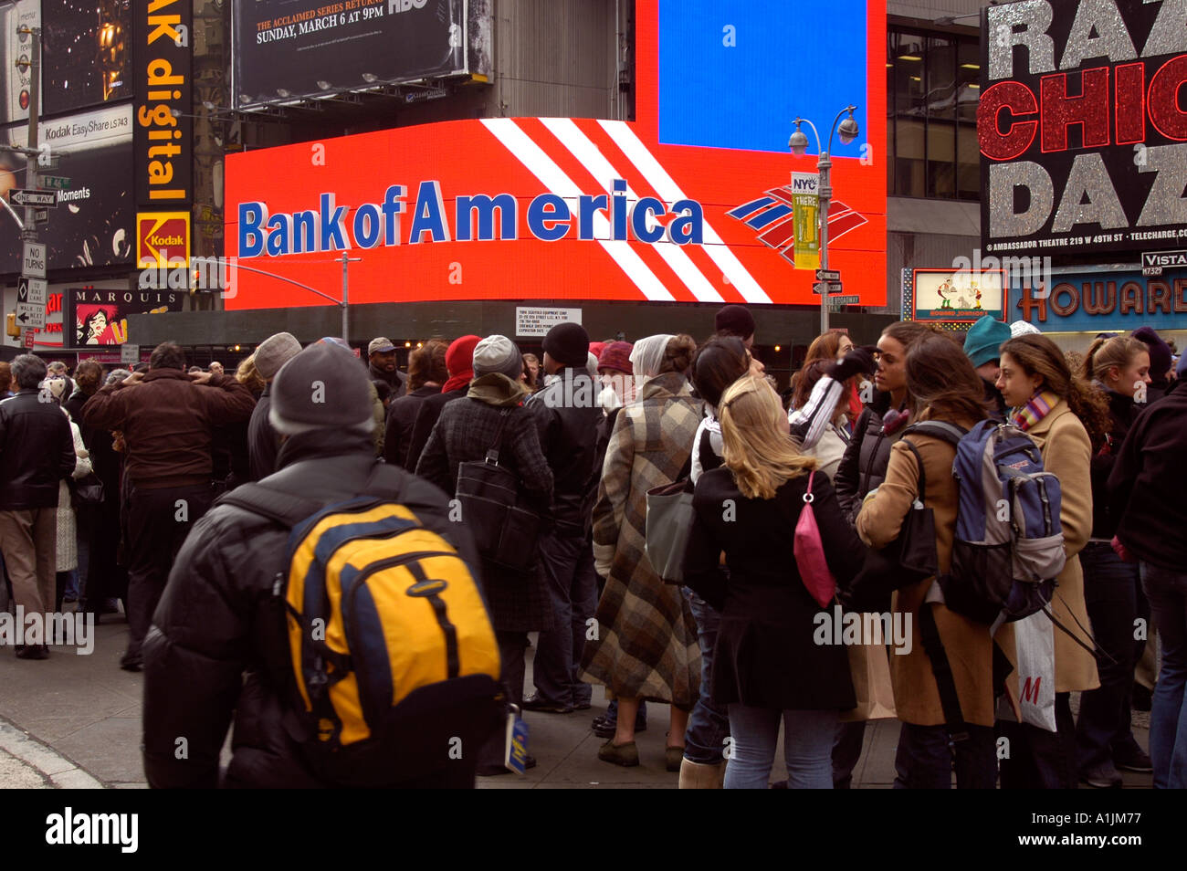 A recently unveiled giant sign for Bank of America is seen in Times ...