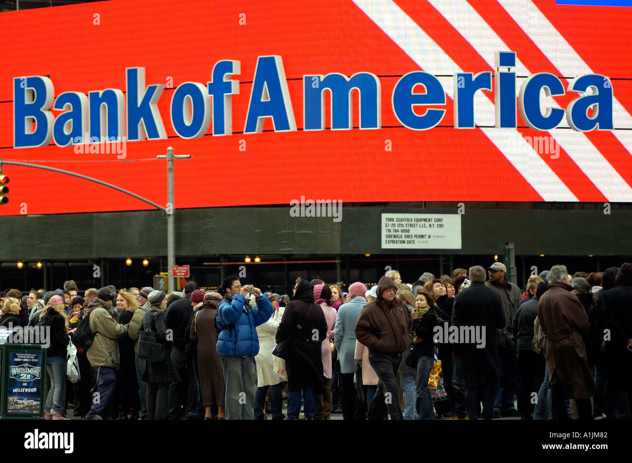 A recently unveiled giant sign for Bank of America is seen in Times ...
