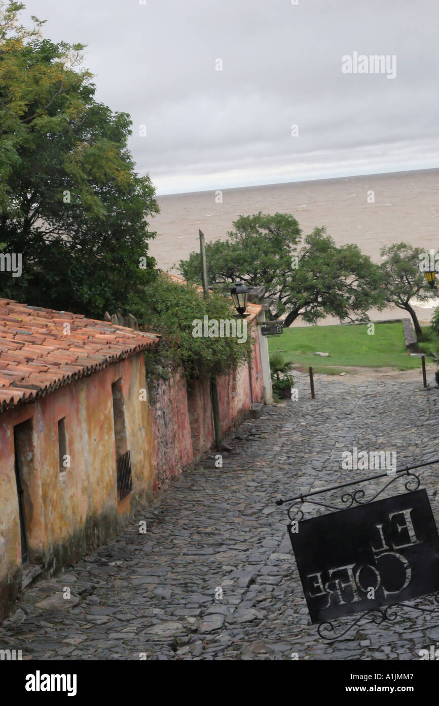 Little cobbled street in Colonia Stock Photo - Alamy