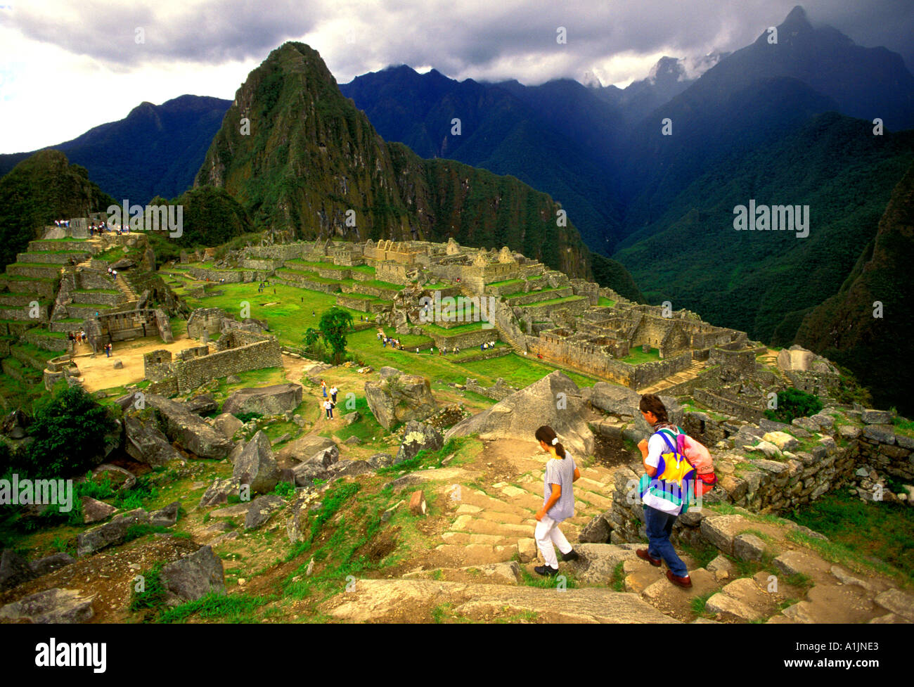 people tourists visiting Machu Picchu aka The Lost City of the Incas an ...