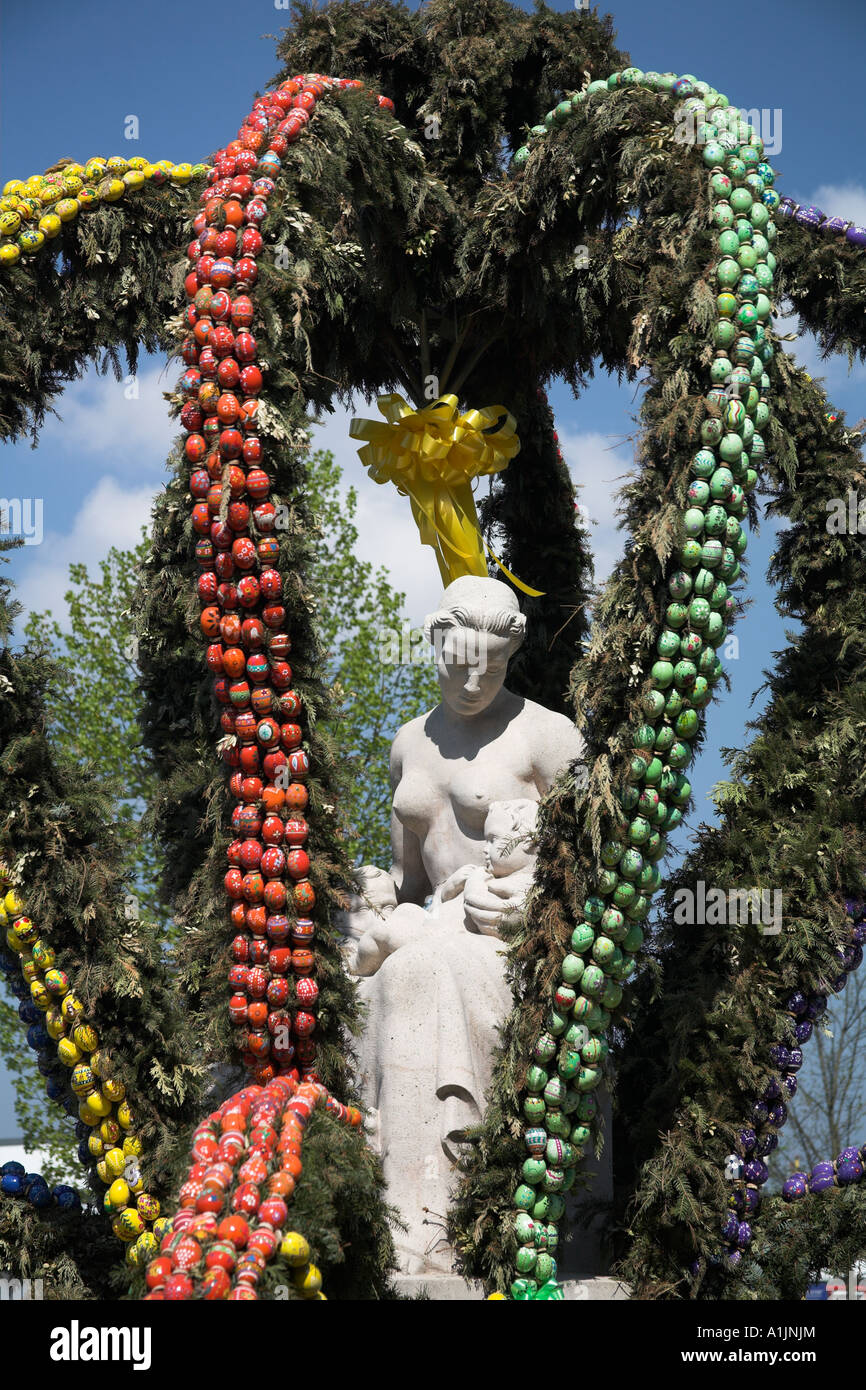 decorated easter fountain / Germany Stock Photo - Alamy