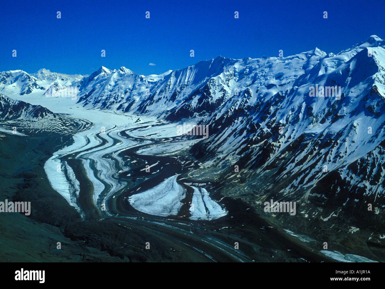 glacier, glaciers, mountain landscape, Alaska Range, east of Denali ...