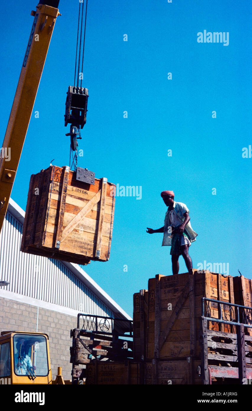 Jeddah Saudi Arabia Port Loading Wooden Crate Using Crane Stock Photo ...