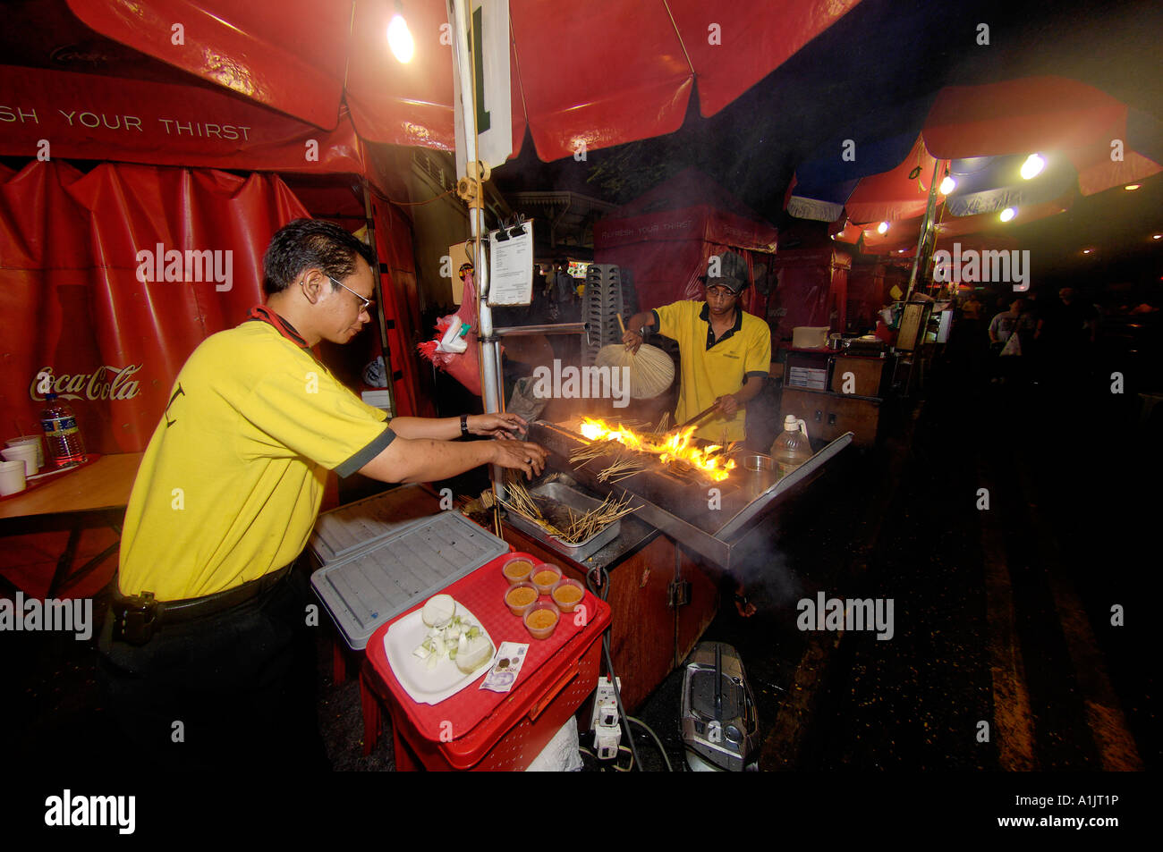 Stall Number 1 preparing satay in Singapore at Lau Pa Sat Stock Photo ...