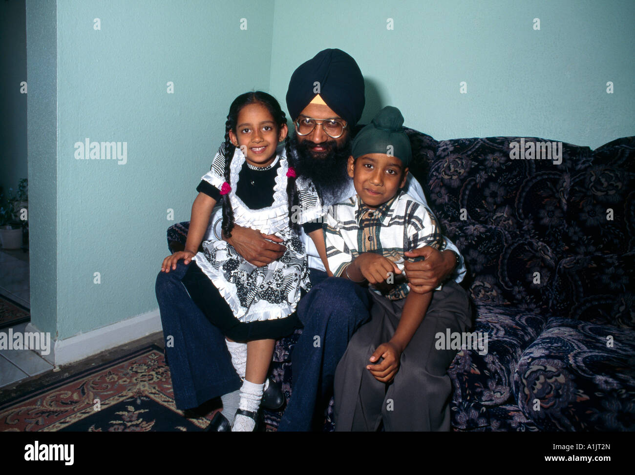 Sikh Family Father In Turban Son In Patak Daughter PlaitsPatka Stock ...