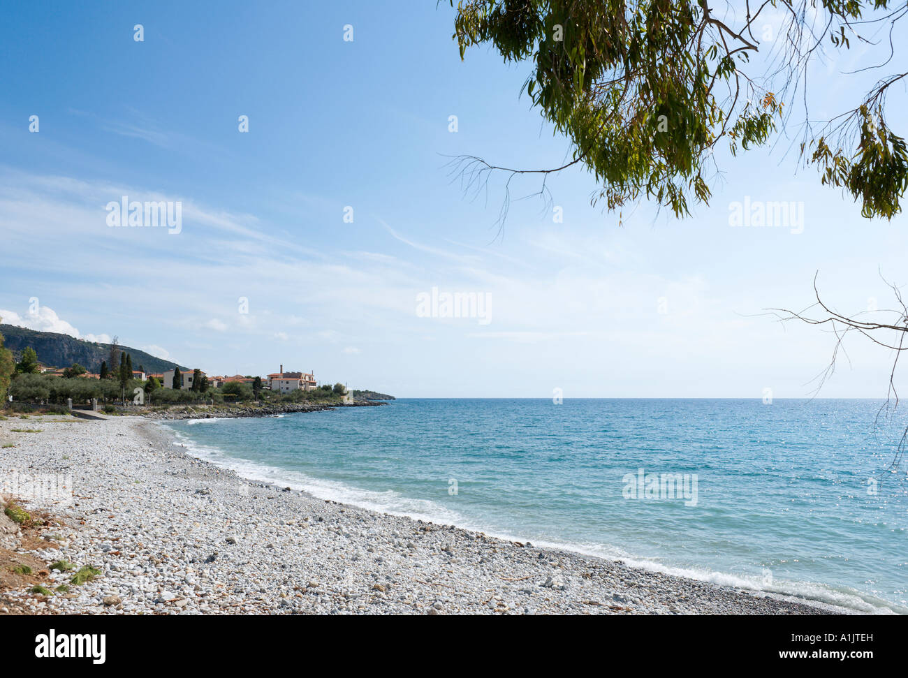 The main beach in Kardamyli, The Mani peninsula, Peloponnese, Greece ...