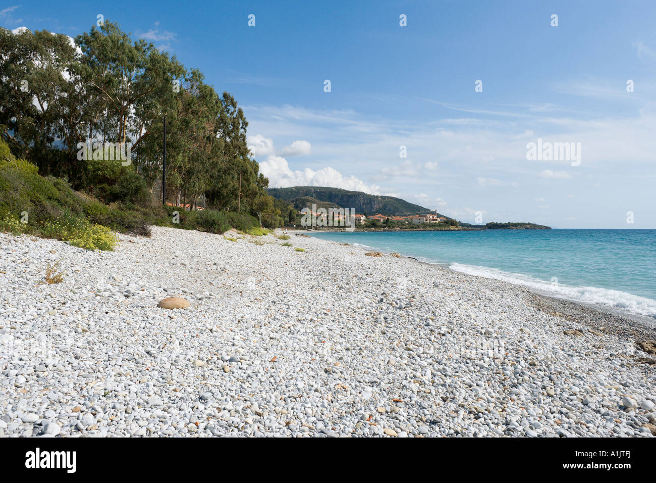 The main beach in Kardamyli, The Mani peninsula, Peloponnese, Greece ...