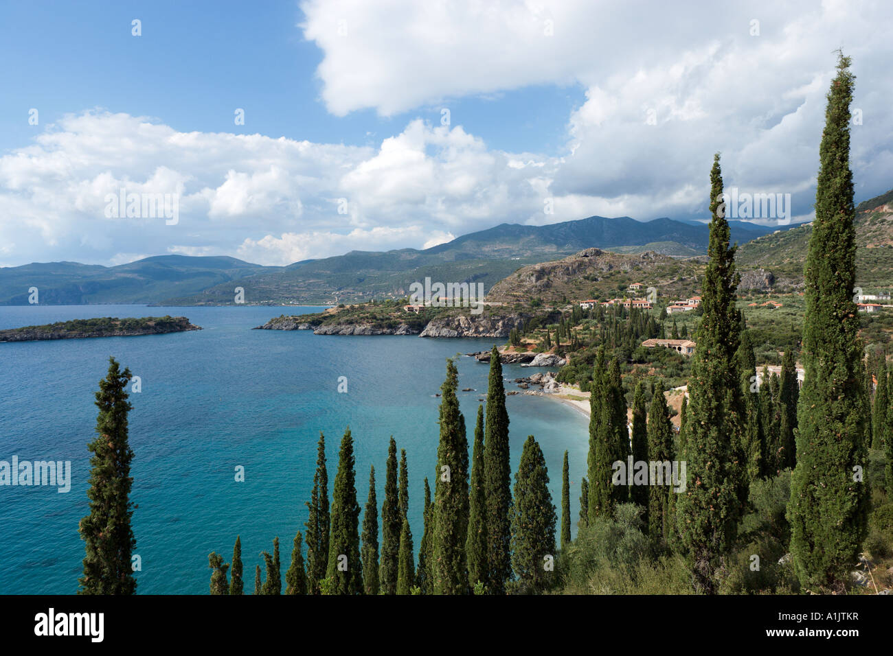 View over Kalamitsi Beach with Kardamyli in the distance, Kardamyli ...