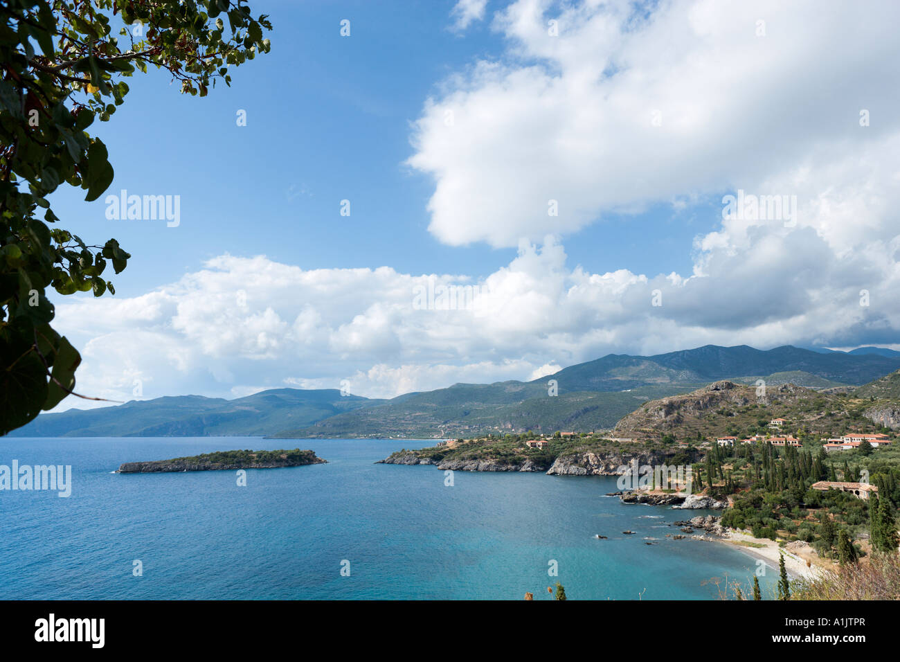 View over Kalamitsi Beach with Kardamyli in the distance, Kardamyli ...